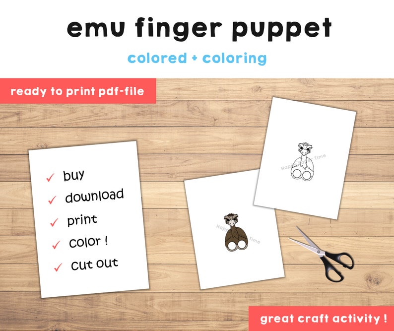 Emu Paper Craft Printable Australian Animal Finger Puppet Kids | Etsy