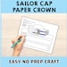 Sailor Hat Cap Paper Crown Party Coloring Printable Kids Craft Sea ...