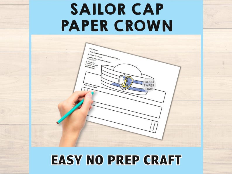Sailor Hat Cap Paper Crown Party Coloring Printable Kids Craft Sea ...
