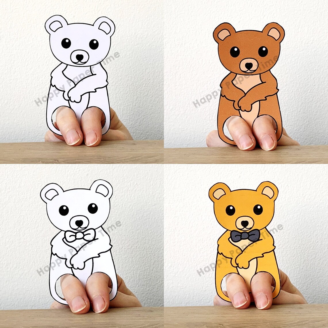 Bear paper craft printable woodland animal Finger Puppet Kids | Etsy