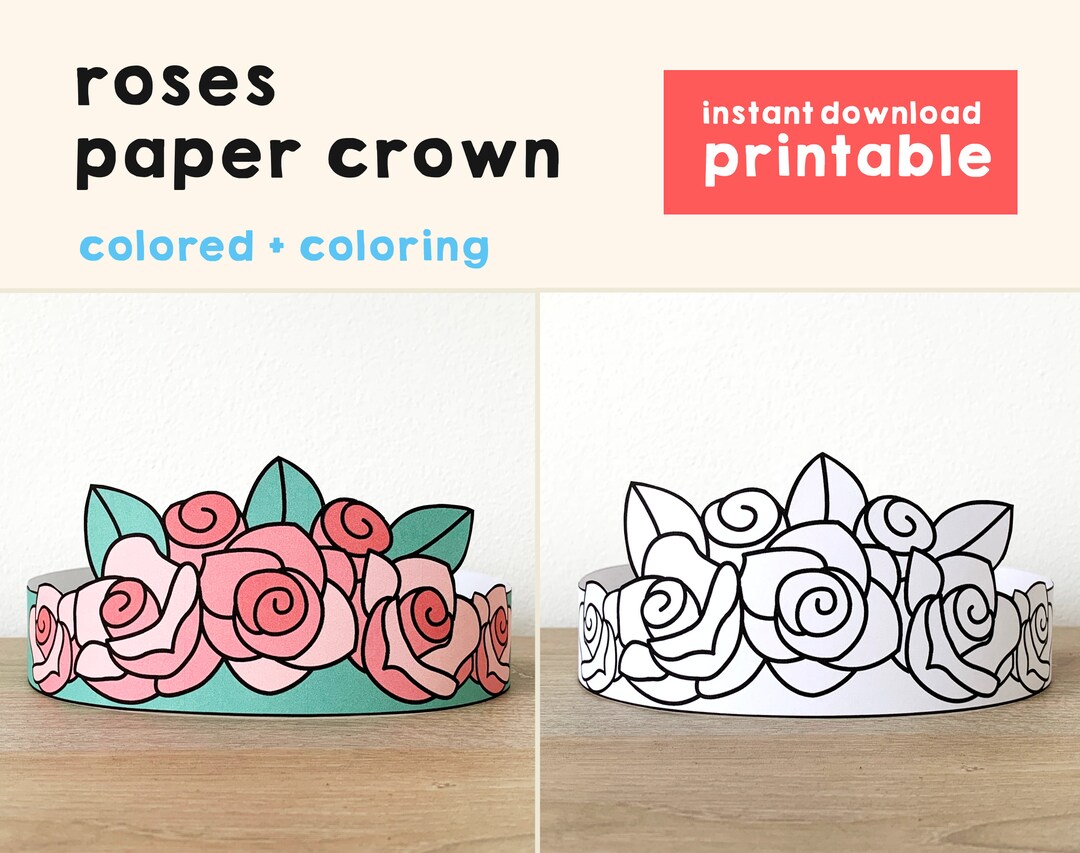 Roses Paper Crown Party Coloring Printable Kids Craft Spring - Etsy