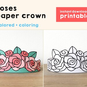 Roses Paper Crown Party Coloring Printable Kids Craft Spring | Etsy