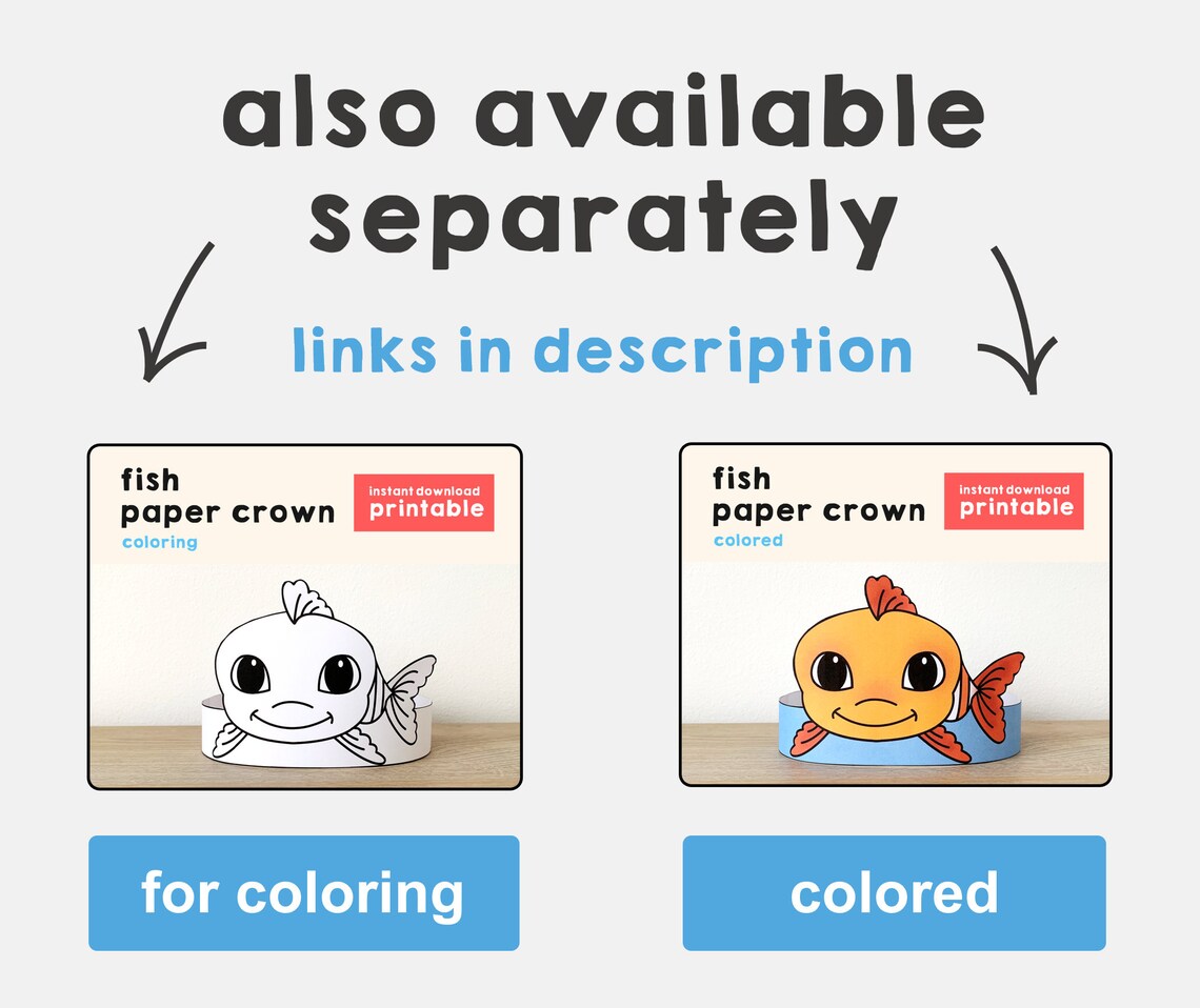 Fish Paper Crown Party Coloring Printable Party Hat Kids Craft - Etsy