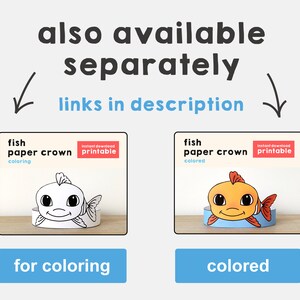 Fish Paper Crown Party Coloring Printable Party Hat Kids Craft Ocean ...
