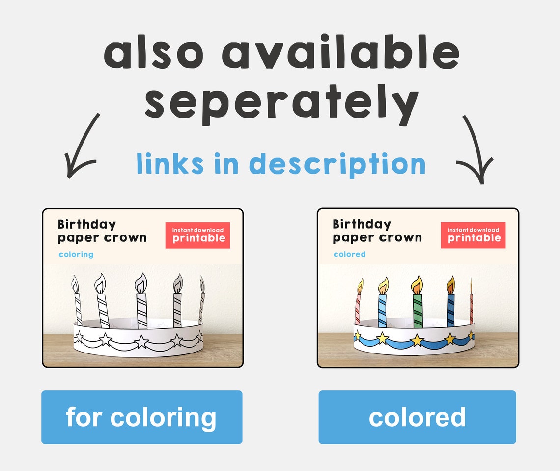 Birthday Paper Crown Party Coloring Printable Kids Craft Cake | Etsy