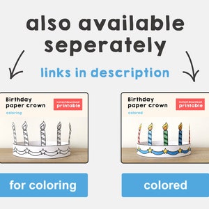 Birthday Paper Crown Party Coloring Printable Kids Craft Cake | Etsy