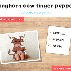 Longhorn Cow Paper Craft Printable Wild West Finger Puppet Kids Craft ...