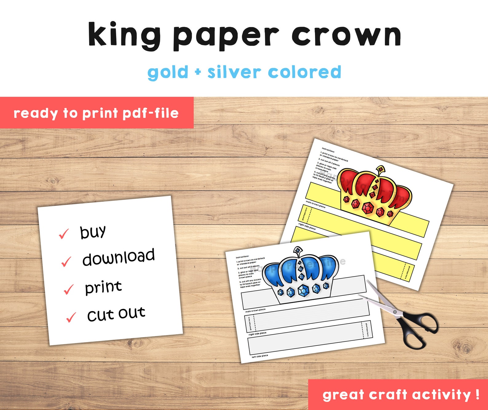 Prince Paper Crown King Royal Printable Kids Craft Prince Birthday ...