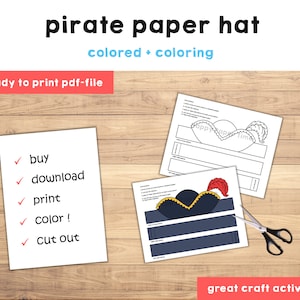 Pirate Hat Paper Crown Template Pirate Captain Party Headband Coloring ...