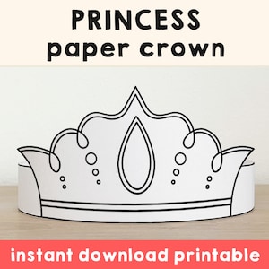Princess Paper Crown Template Fantasy Medieval Party Headband Coloring ...