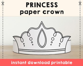 Princess Paper Crown Coloring Printable Kids Craft Princess Birthday ...