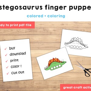 Dinosaur Stegosaurus Paper Craft Printable Finger Puppet Kids Craft ...