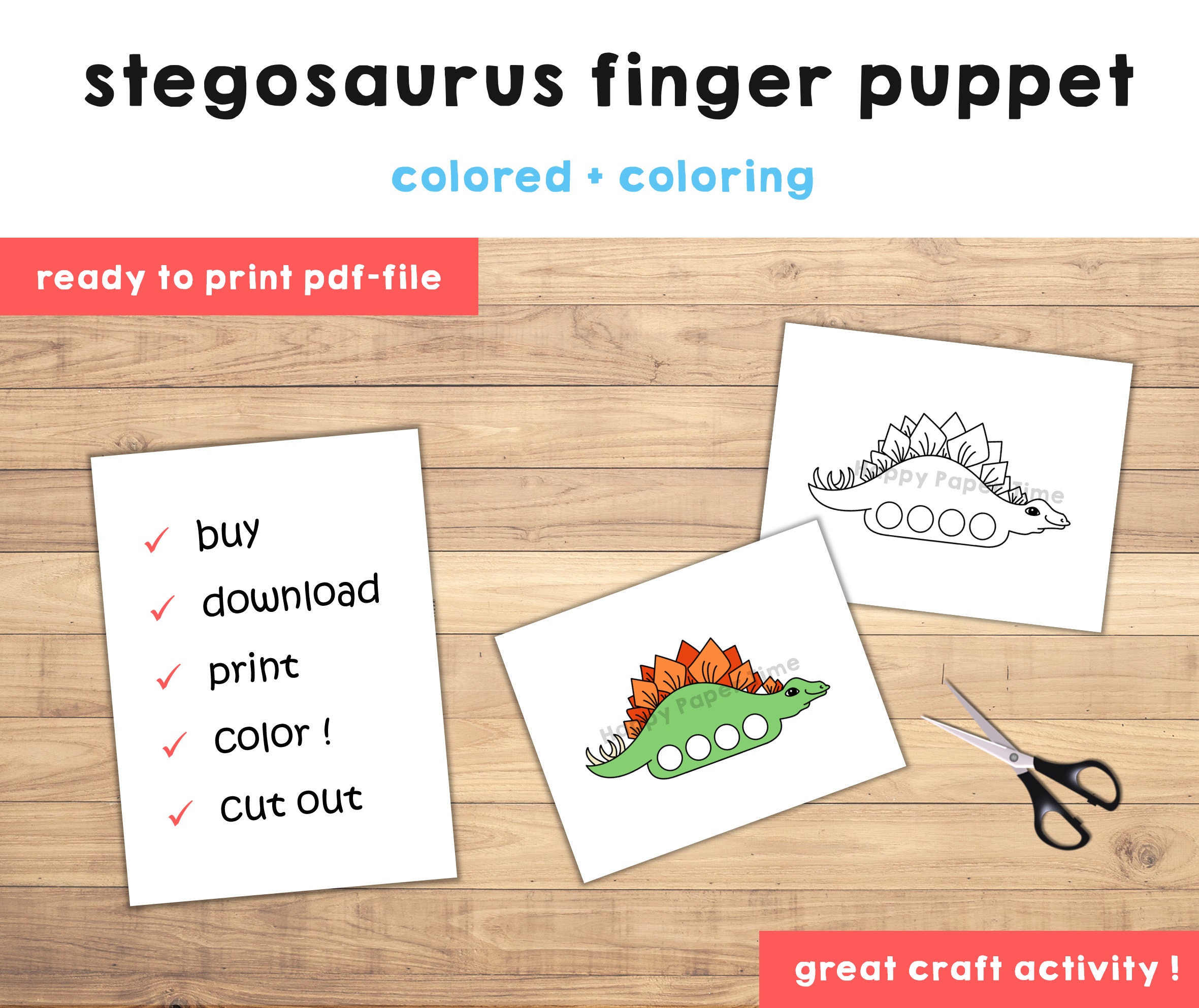 Dinosaur Stegosaurus Paper Craft Printable Finger Puppet Kids - Etsy UK