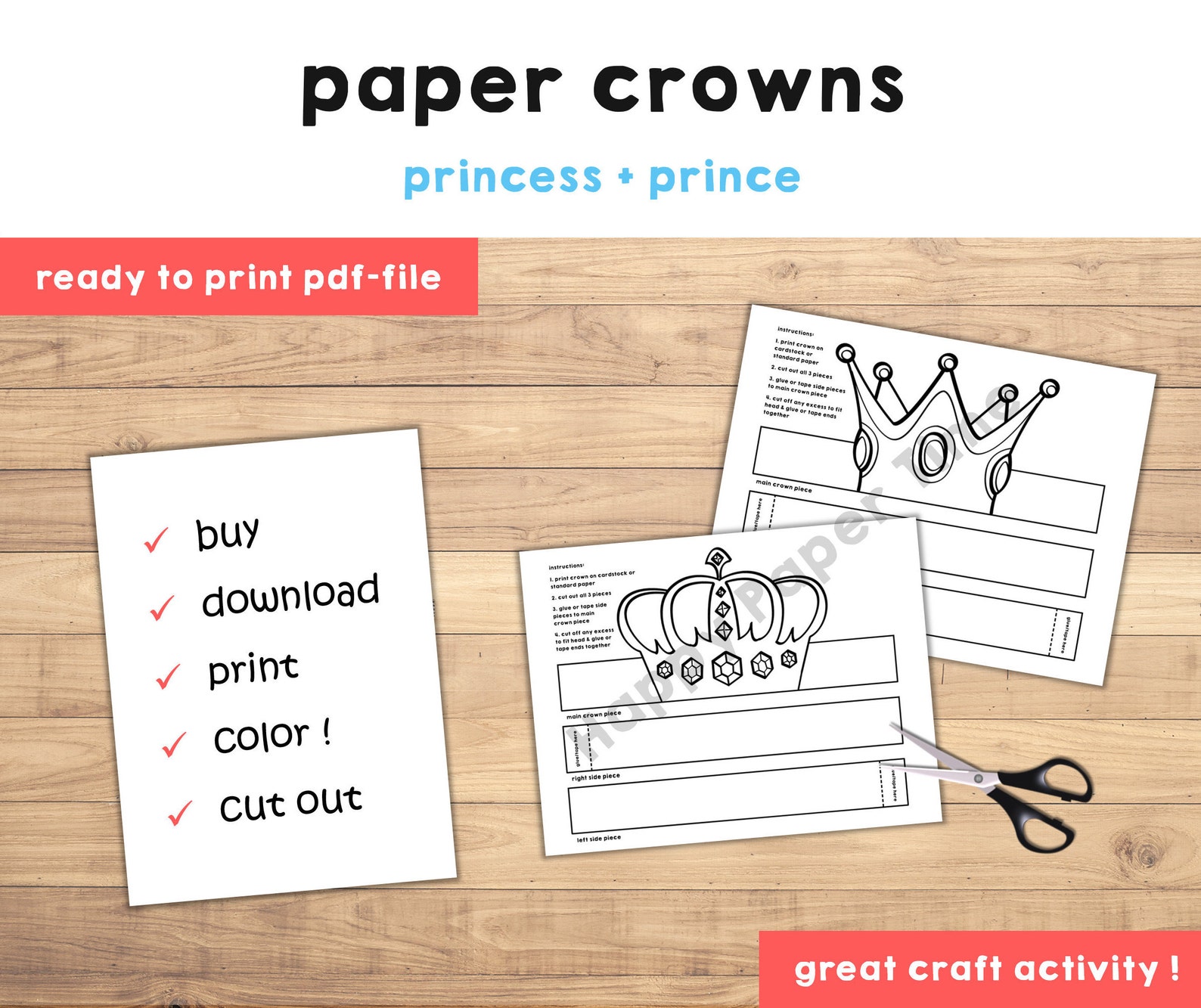 Princess Paper Crown Prince Coloring Printable Kid Craft Princess ...