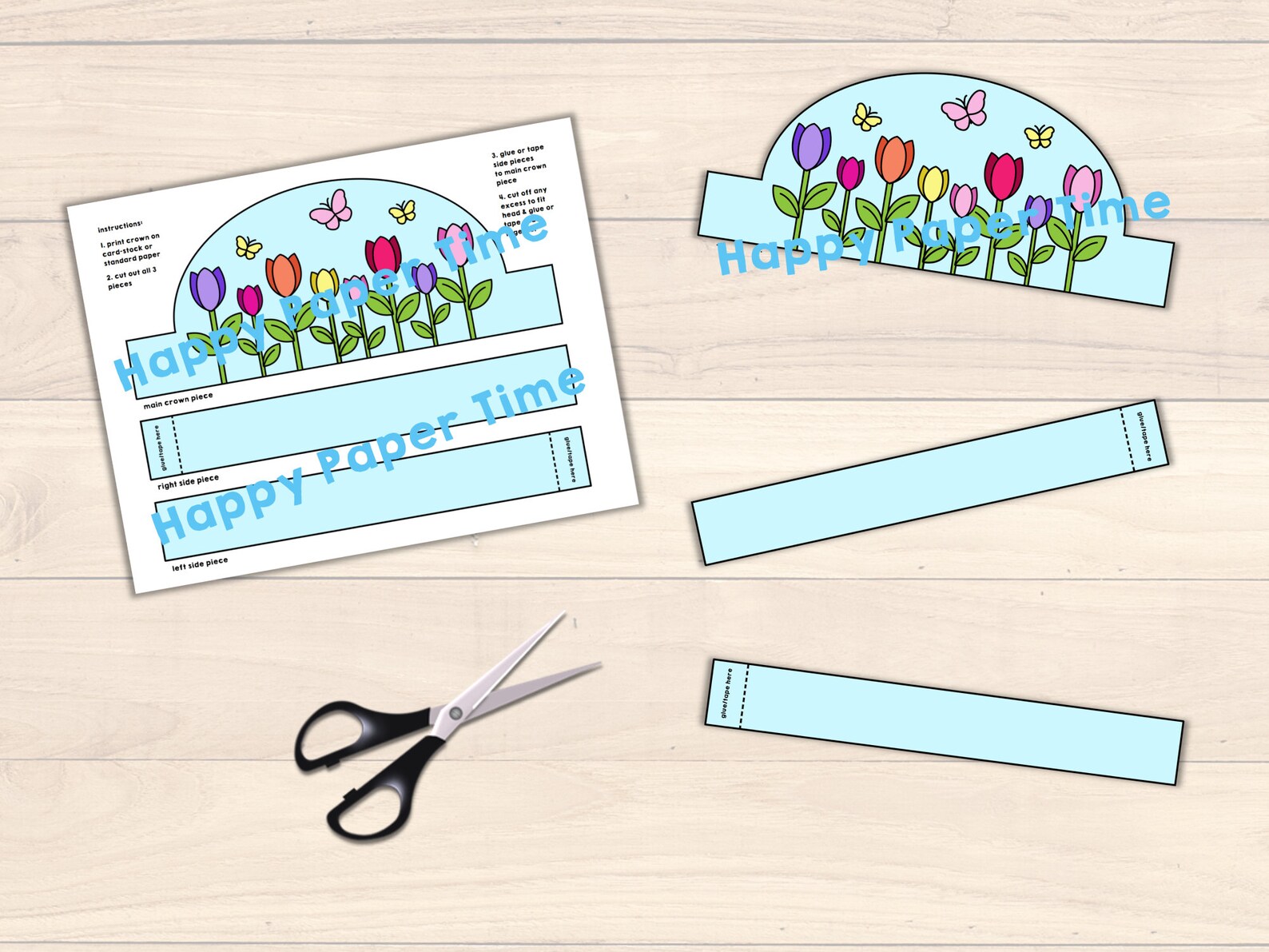 Tulips Flower Paper Crown Party Printable Kids Craft Spring - Etsy