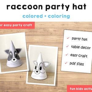 Raccoon Party Hat Printable Woodland Table Decoration Raccoon Party Hat ...