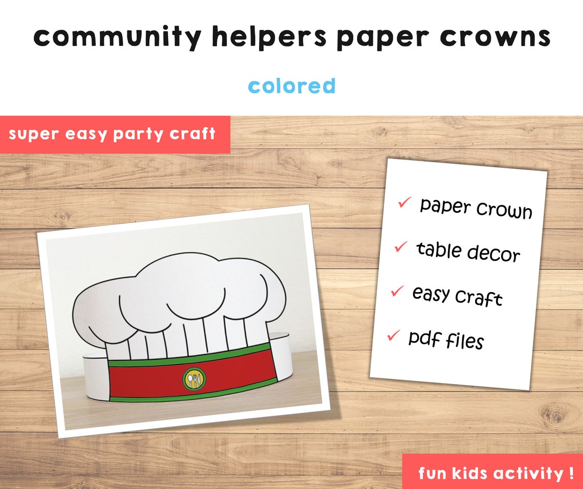 Community Helpers Paper Crowns Astronaut Pilot Chef Sailor Soldier ...