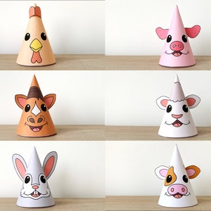 Farm Animal Party Hats Paper Printable Table Pig Horse Cow - Etsy
