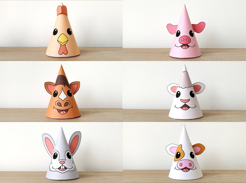 Farm Animal Party Hats Paper Printable Table Pig Horse Cow - Etsy