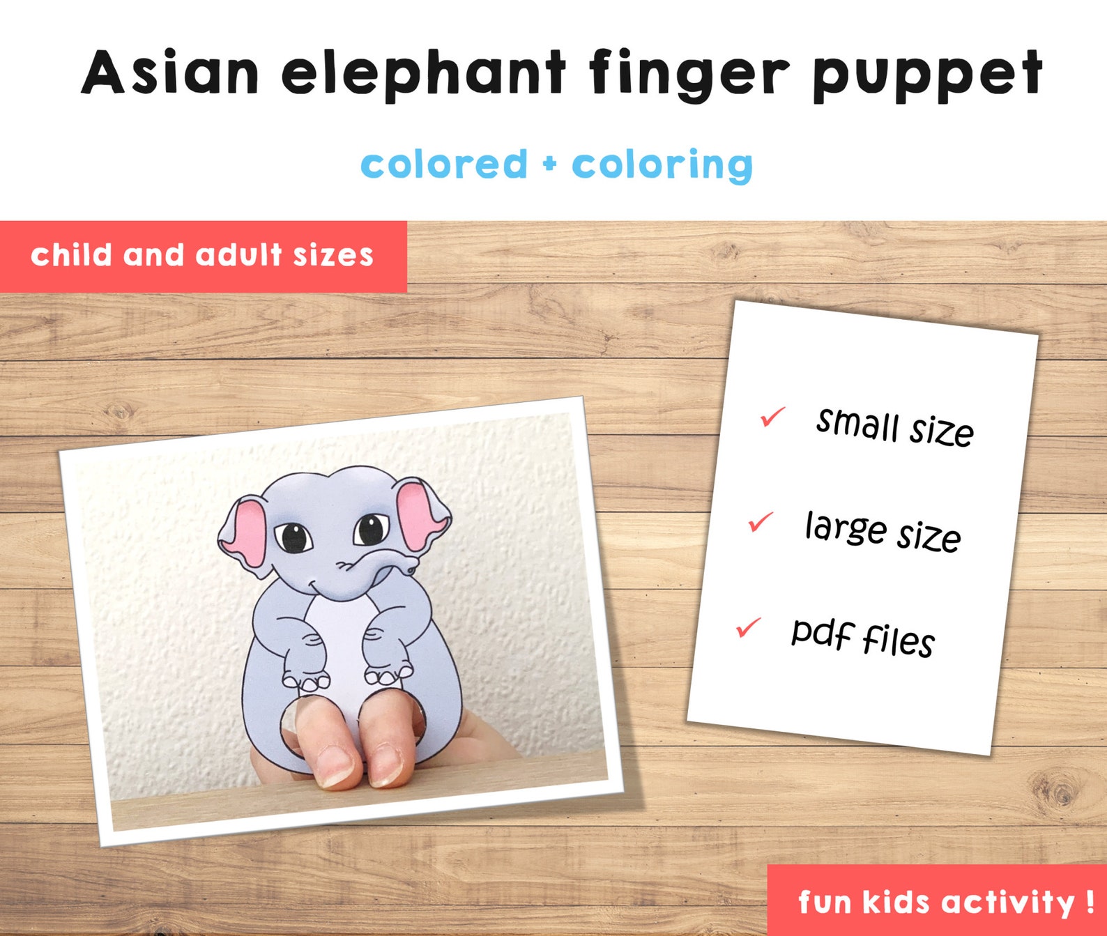 Asian Elephant Paper Craft Printable Asian Animal Finger - Etsy