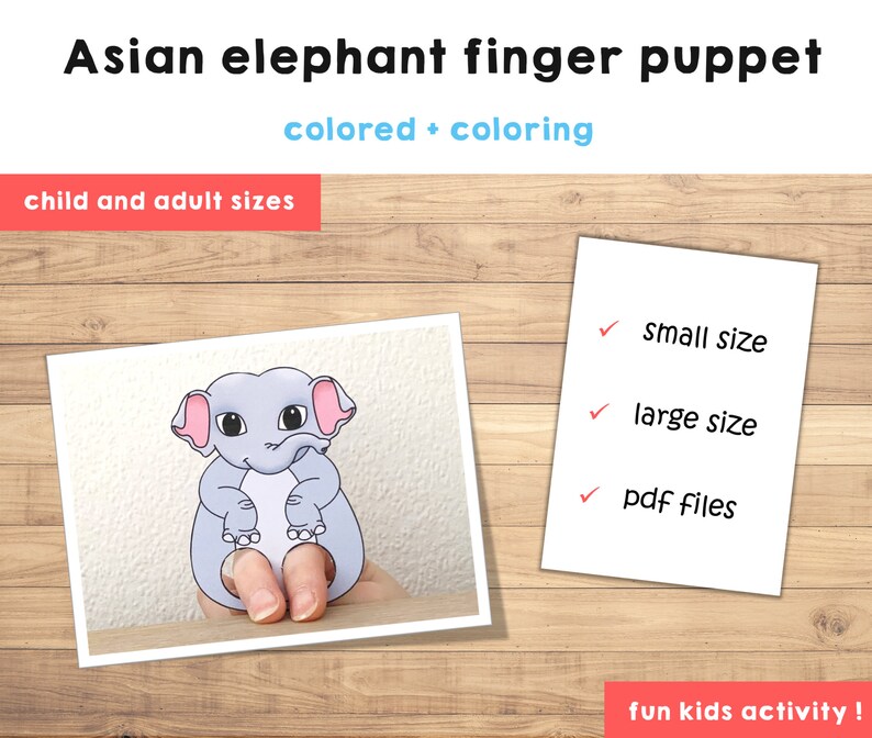 Asian Elephant Paper Craft Printable Asian Animal Finger Puppet Kids ...