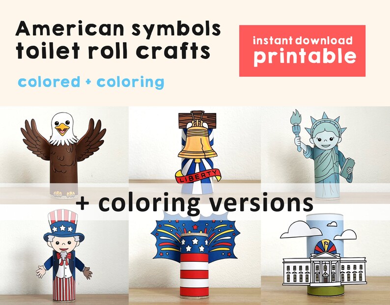 American Symbols Toilet Paper Roll Craft 4th of July - Etsy