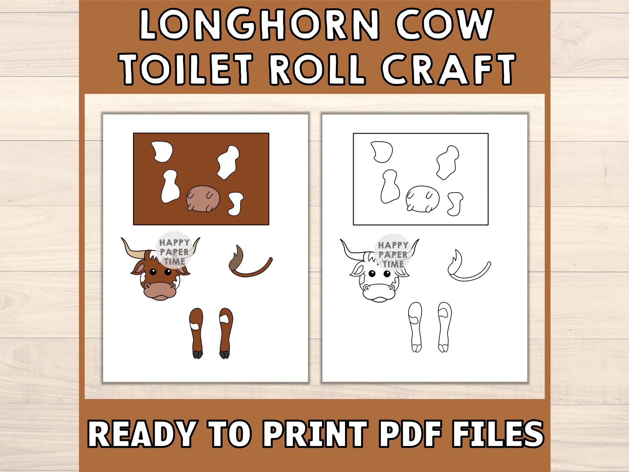 Longhorn Cow Toilet Paper Roll Craft Wild West Party Coloring Printable ...