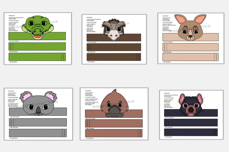 Australian animal Paper Crowns Safari Koala Kangaroo Crocodile | Etsy