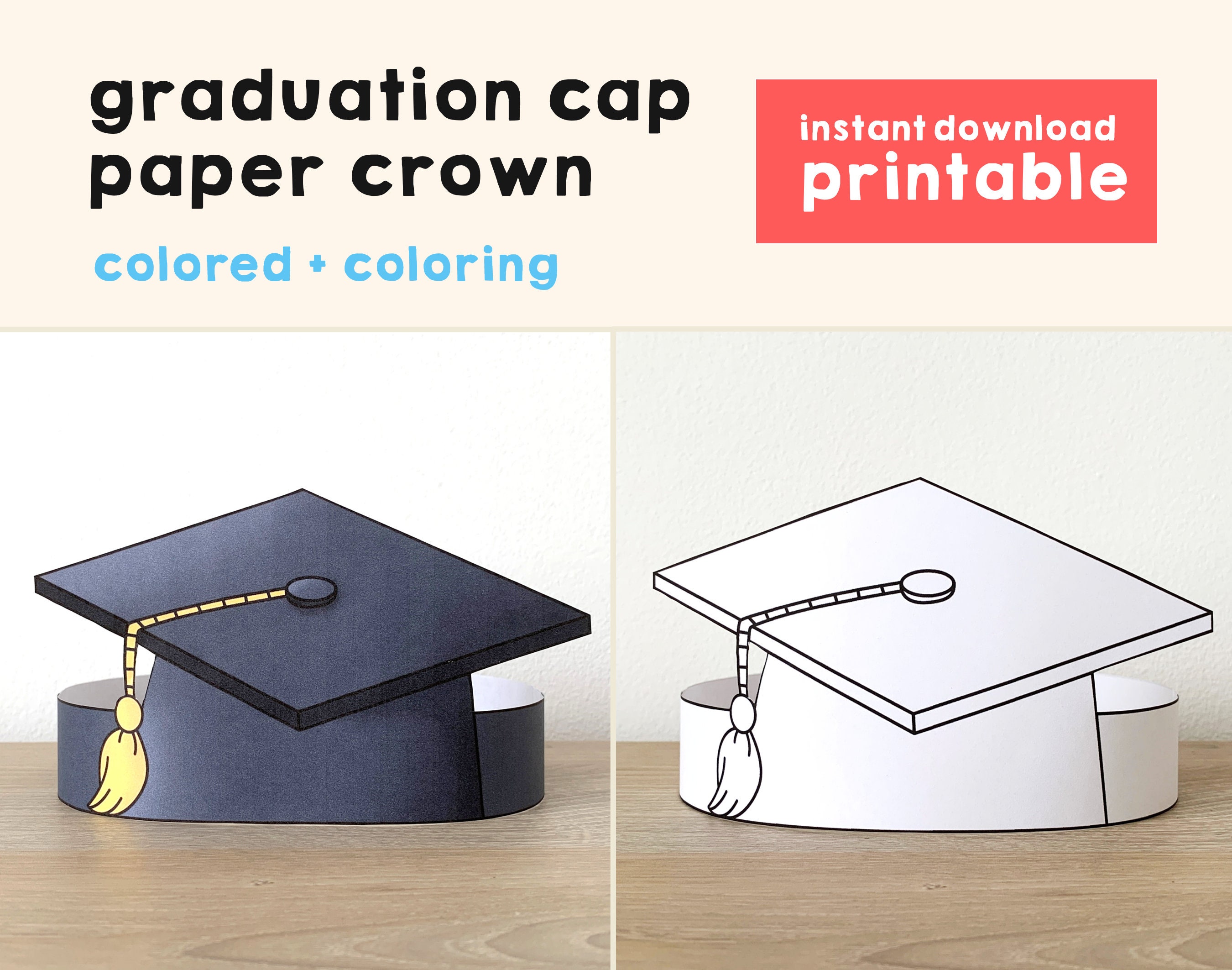 Graduation Cap Paper Crown Party Coloring Printable Kids Craft - Etsy