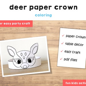 Deer Paper Crown Party Printable Kids Craft Woodland Birthday Gift ...