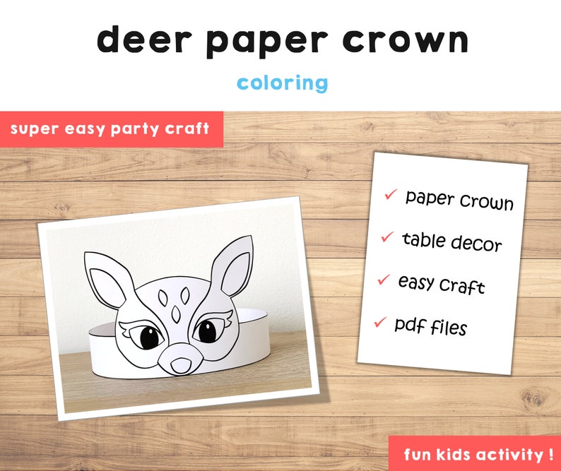 Deer Paper Crown Party Printable Kids Craft Woodland Birthday - Etsy