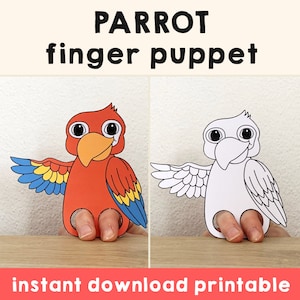 Parrot Paper Craft Printable Pet Animal Finger Puppet Bird Kids Craft ...