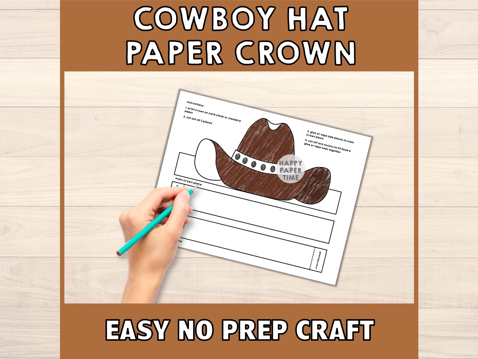 Cowboy Hat Paper Crown Party Coloring Printable Kids Craft Wild West ...