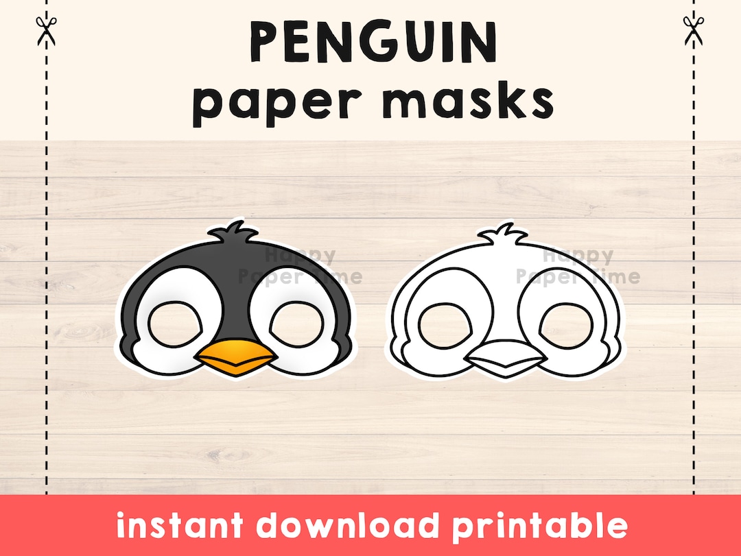 Penguin Mask Paper Craft Costume Diy Polar Animal Mask Template Print ...