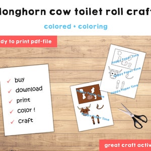 Longhorn Cow Toilet Paper Roll Craft Wild West Party Coloring Printable ...
