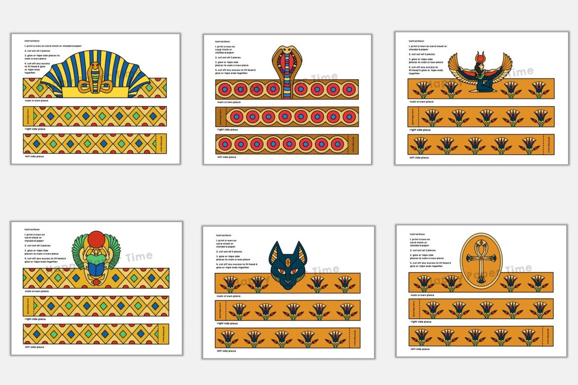 Ancient Egypt Paper Crowns Pharaoh Cobra Cleopatra Isis Scarab - Etsy