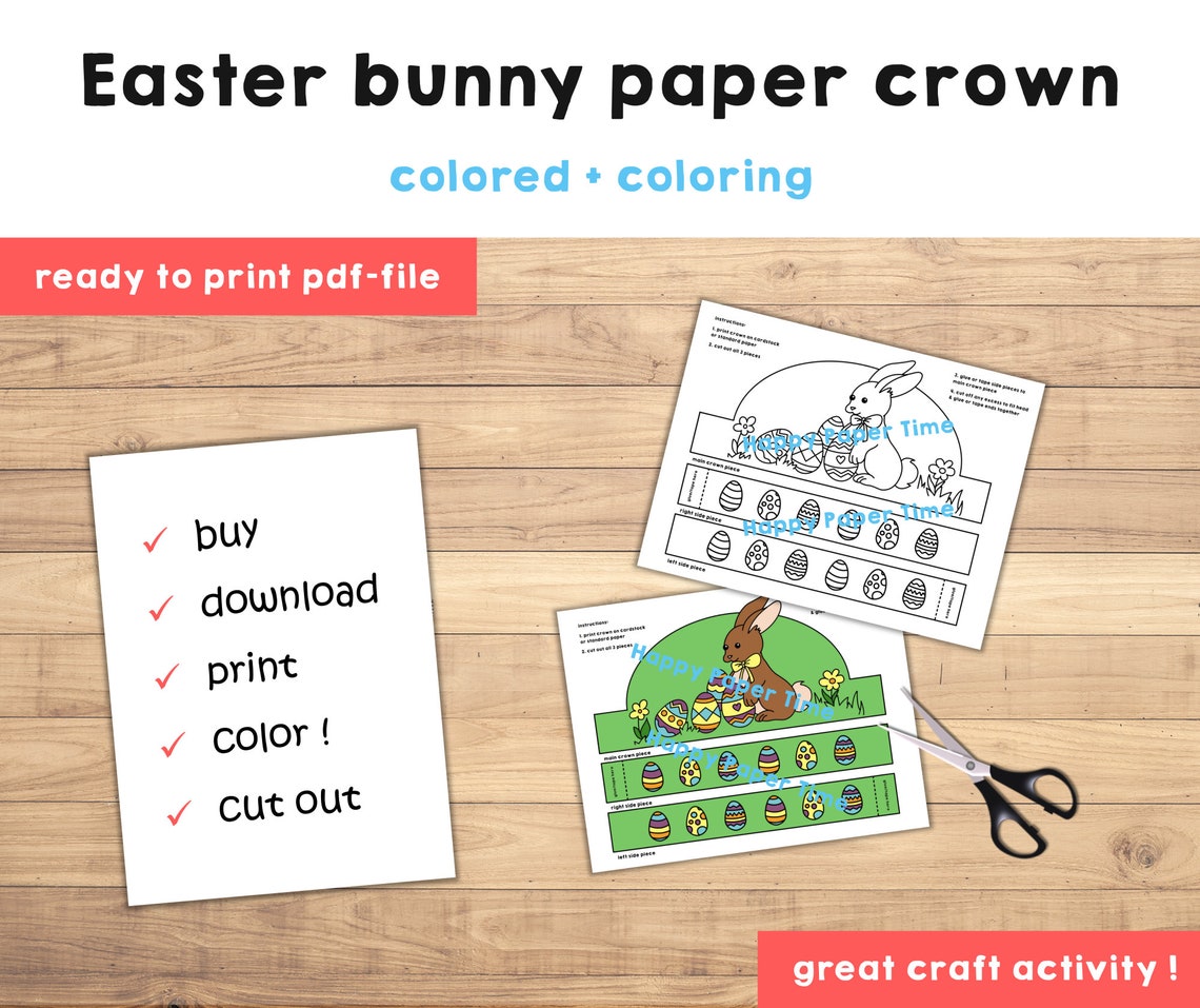 Easter Bunny Hat Paper Crown Coloring Headband Easter Cut Out - Etsy