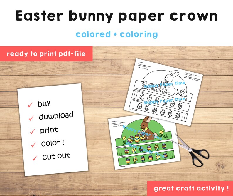 Easter Bunny Hat Paper Crown Coloring Headband Easter Cut Out Party ...