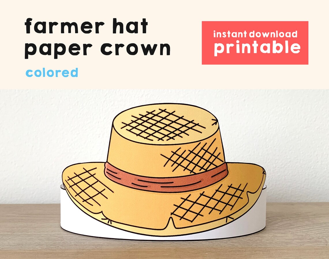 Farmer Straw Hat Gardener Paper Crown Party Printable Kids | Etsy