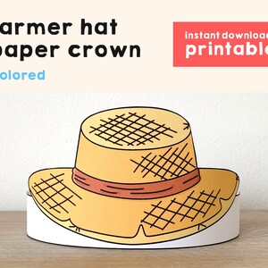 Farmer Straw Hat Gardener Paper Crown Party Printable Kids - Etsy