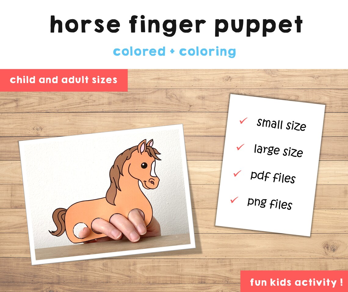 Horse Paper Craft Printable Pony Farm Animal Finger Puppet Pretend Play ...