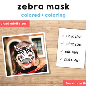 Zebra Mask Costume Animal Mask Printable Party Favor African Jungle ...