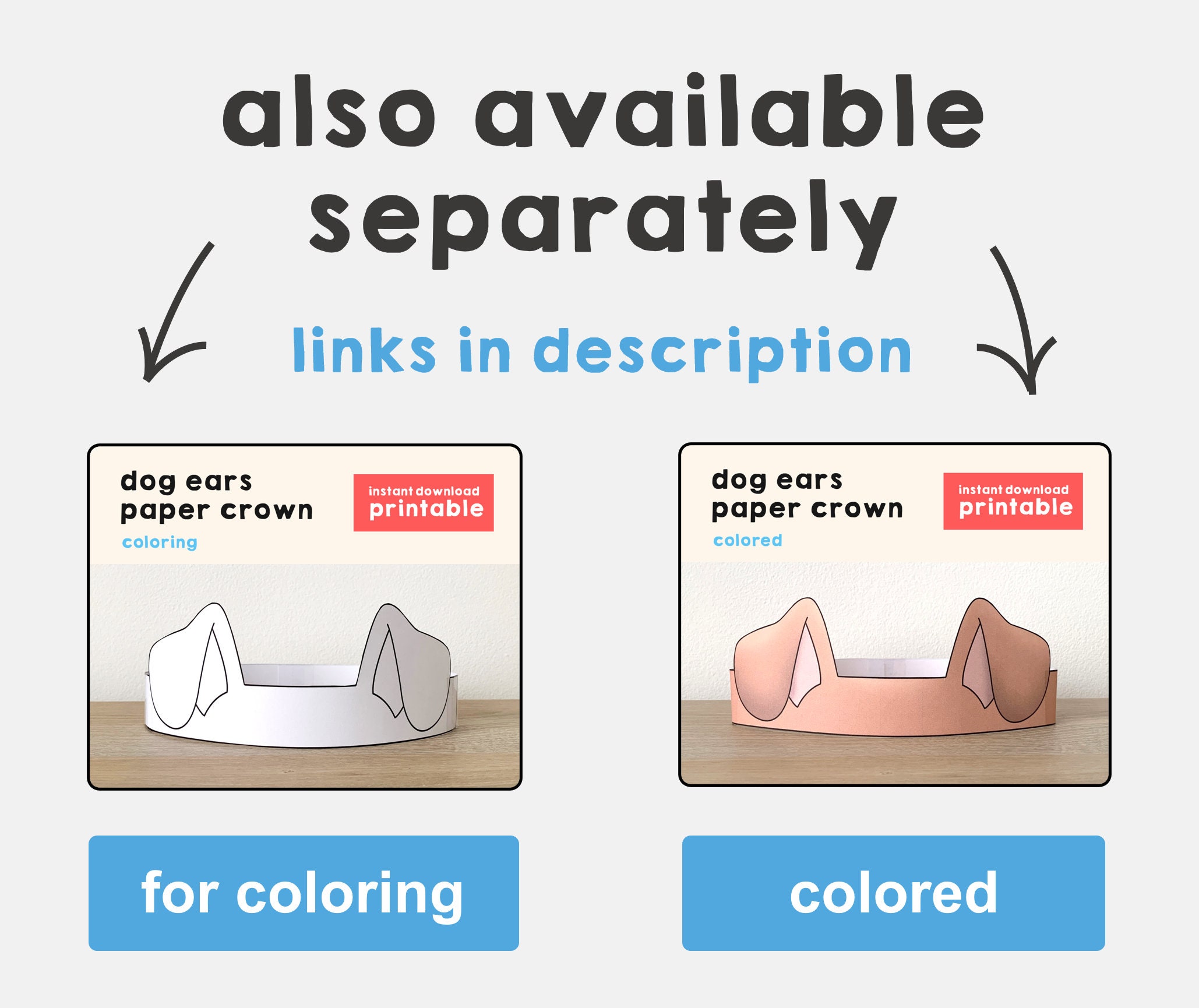 Dog Ears Paper Crown Party Coloring Printable Kids Craft Puppy | Etsy