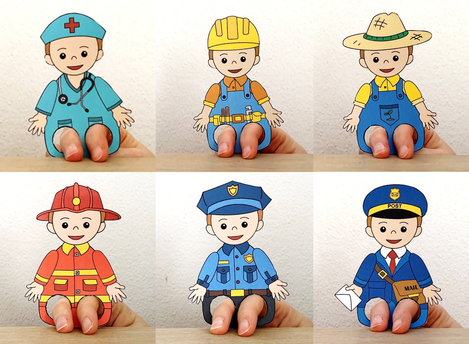 Community Helpers Paper Craft Printable Finger Puppet Template Kids ...