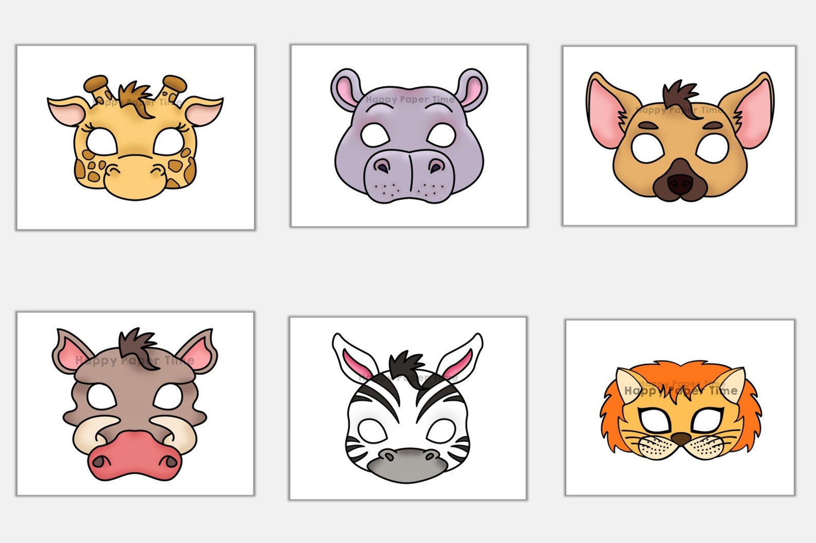 African Safari Animal Masks Template Hyena Lion Hippo Giraffe - Etsy