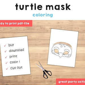 Turtle Mask Turtle Printable Mask Reptile Party Favor Turtle Costume ...