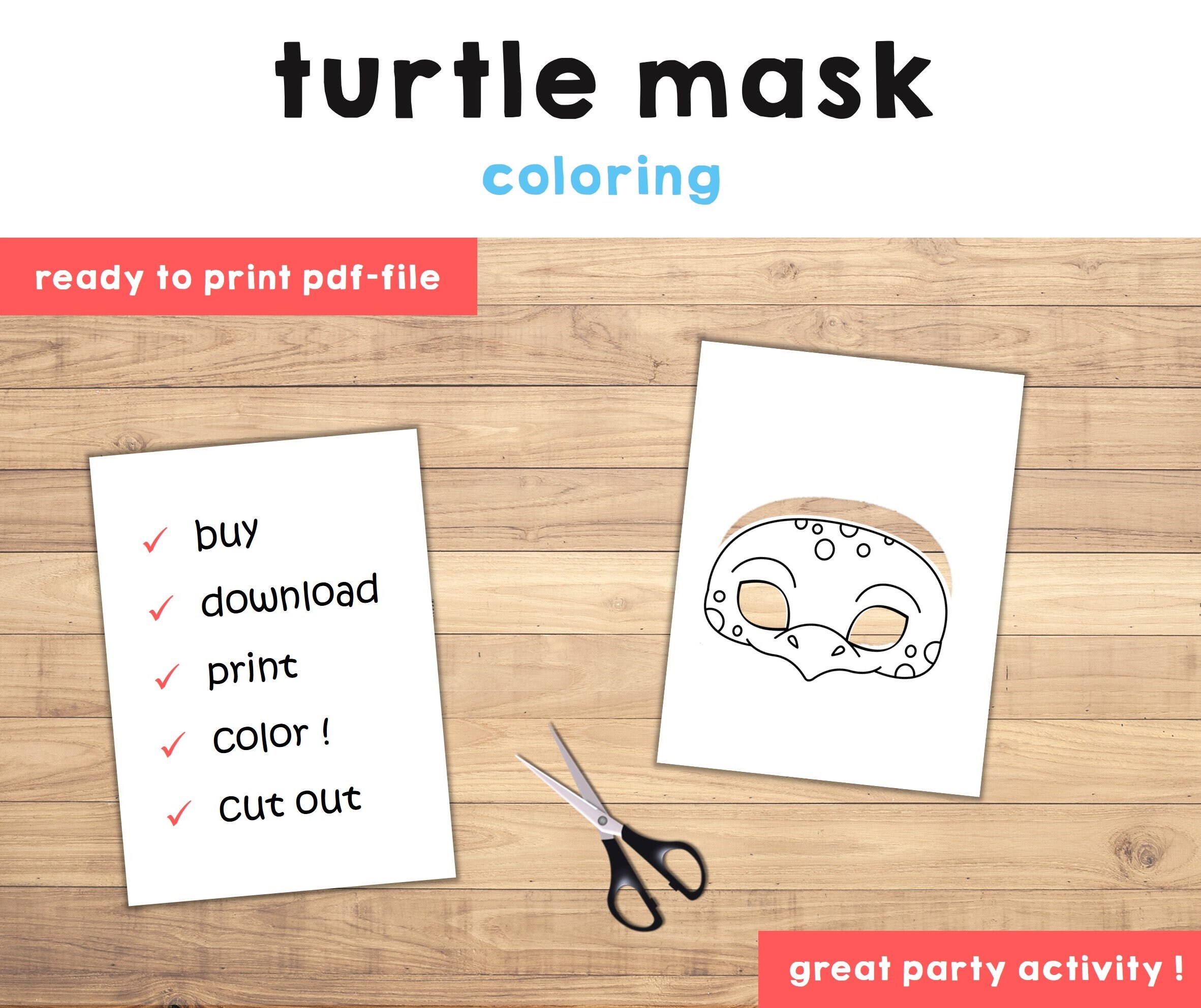 Turtle Mask Turtle Printable Mask Reptile Party Favor Turtle Costume ...