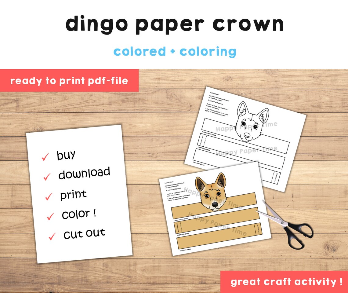Dingo Paper Crown Australian Animal Template Coloring Activity ...