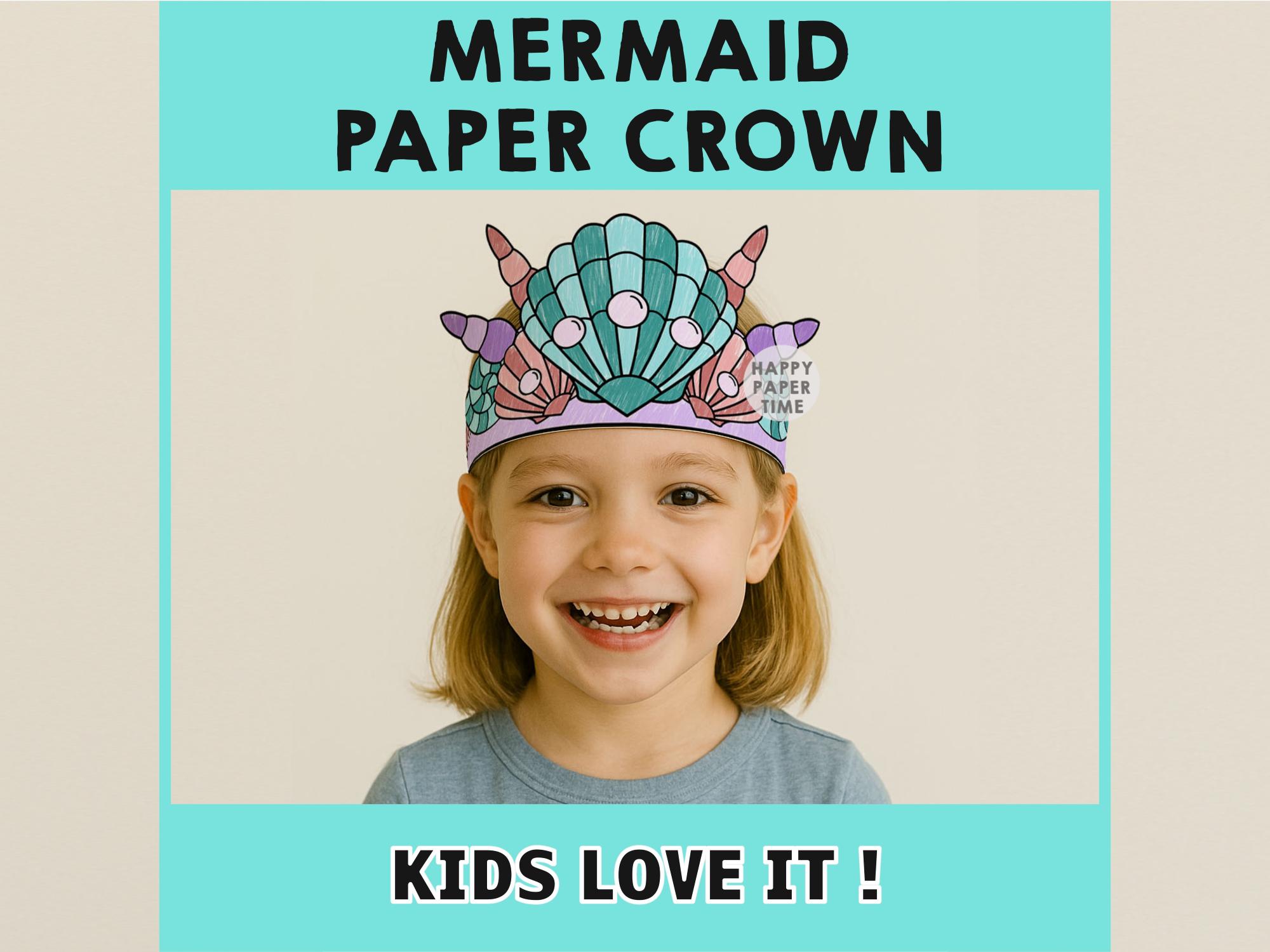Mermaid Paper Crown Template Ocean Princess Party Headband Coloring ...