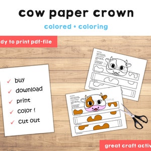 Cow Paper Crown Template Coloring Activity Printable Kids Craft Farm ...